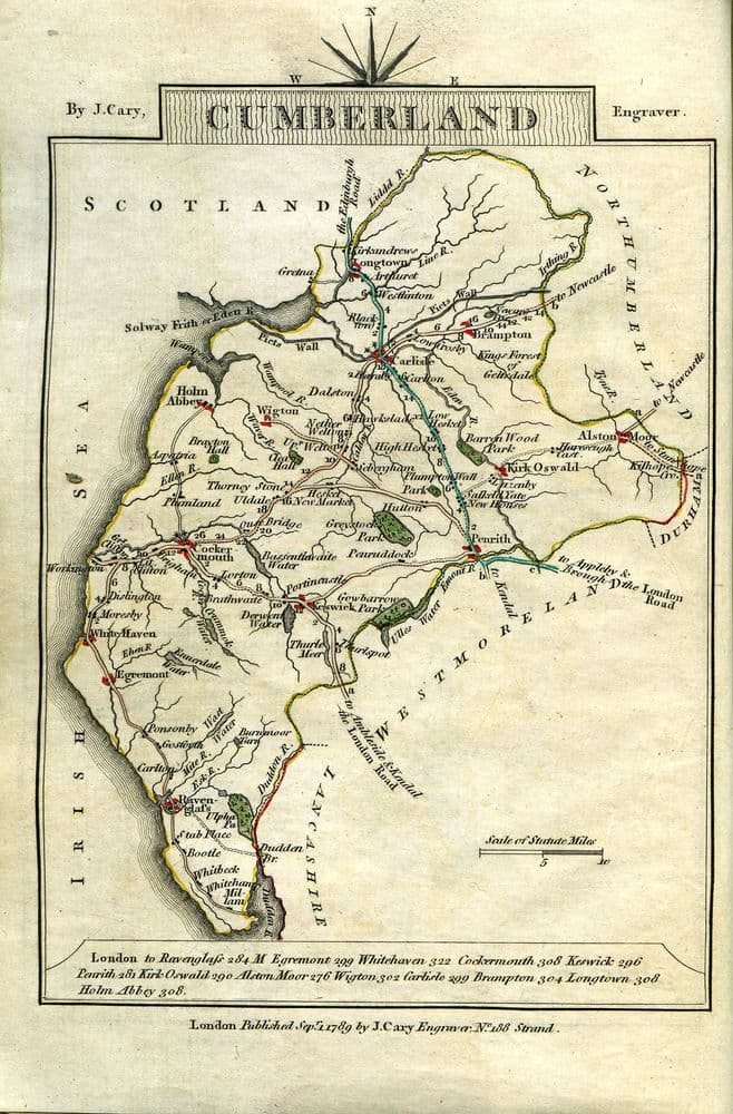 Cumberland County Map by John Cary 1790 - Reproduction