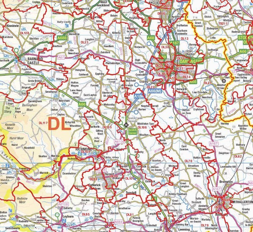 Darlington - DL - Postcode Sector Wall Map