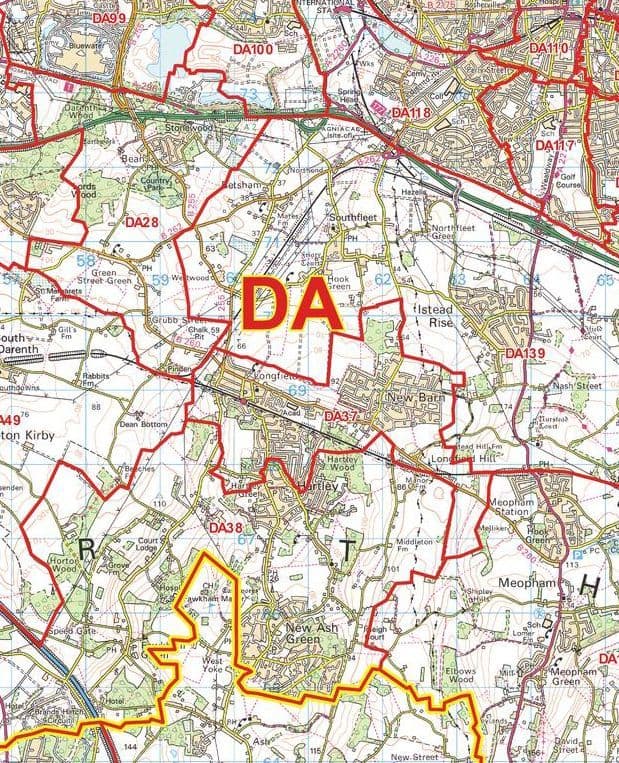 Dartford - DA - Postcode Sector Wall Map