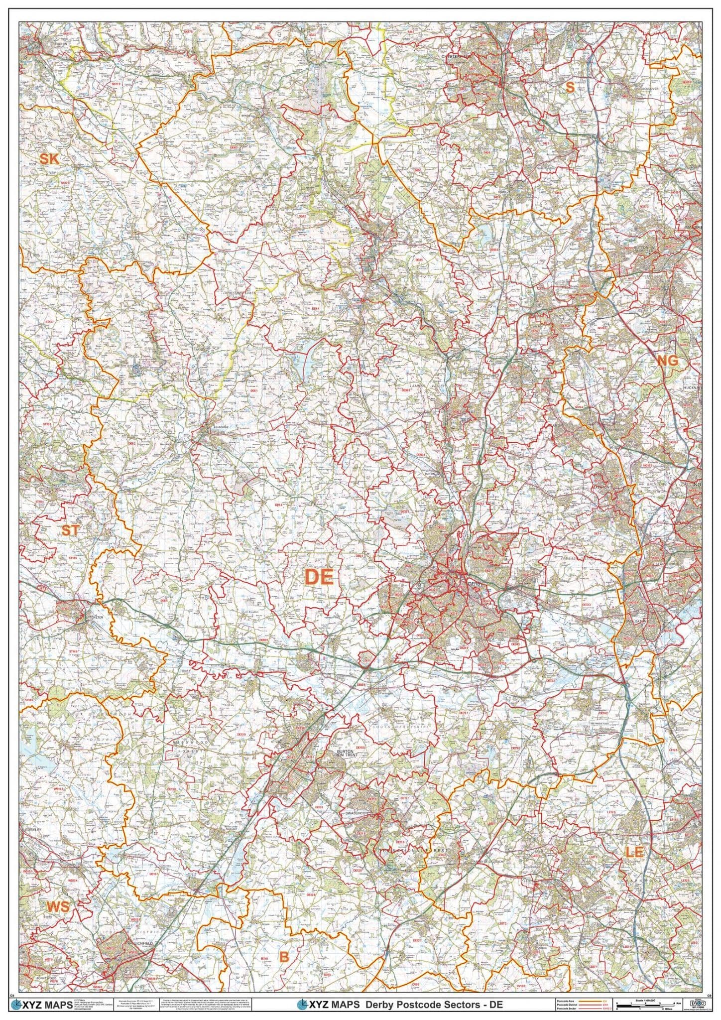Derby - DE - Postcode Sector Wall Map
