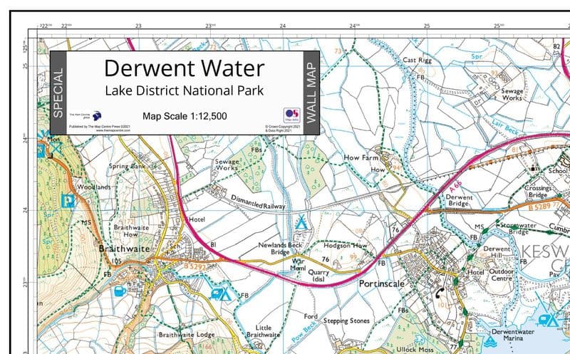 Derwent Water - Wall Map - 1 12 500 - The Map Centre Press