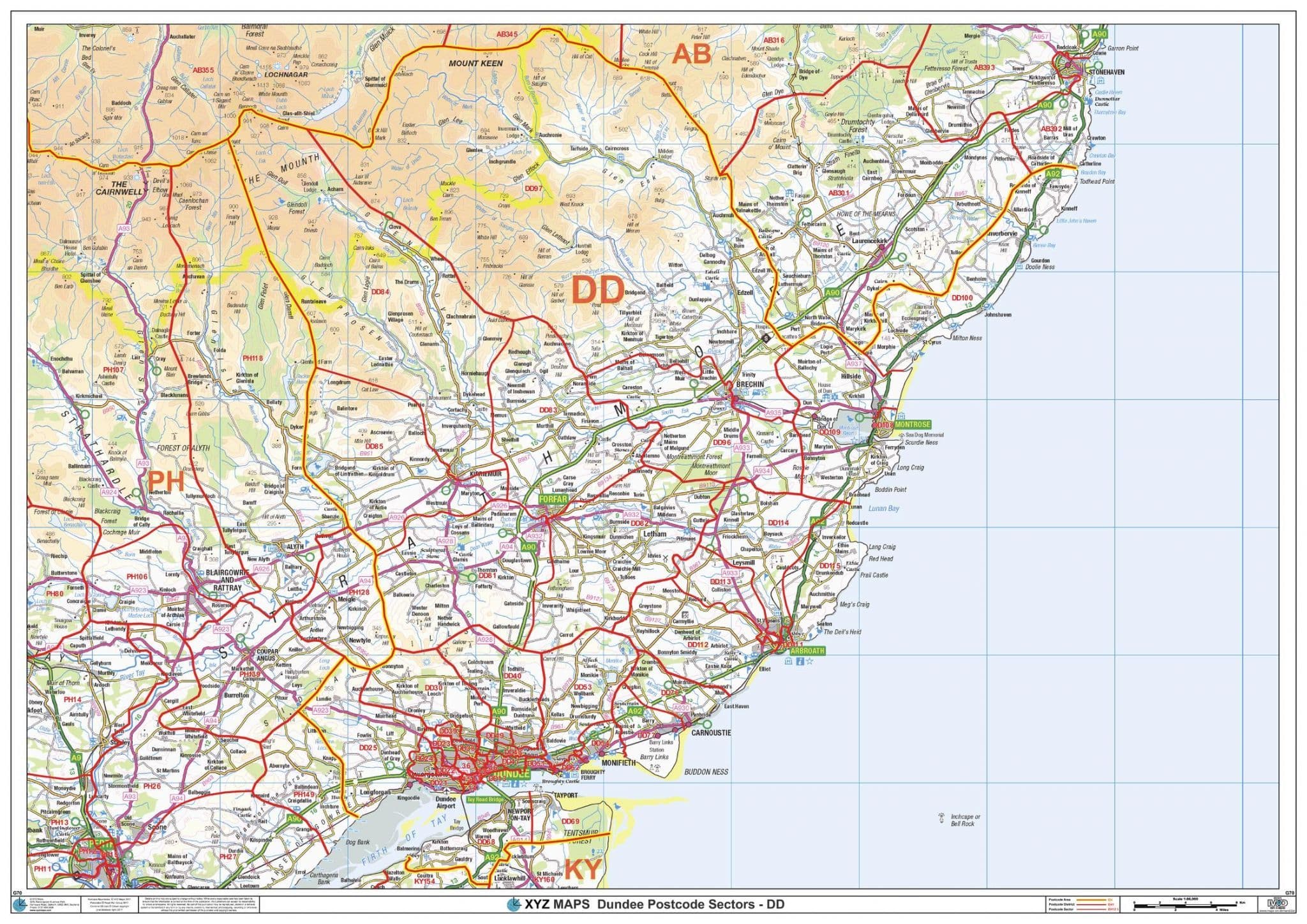 Dundee - DD - Postcode Sector Wall Map