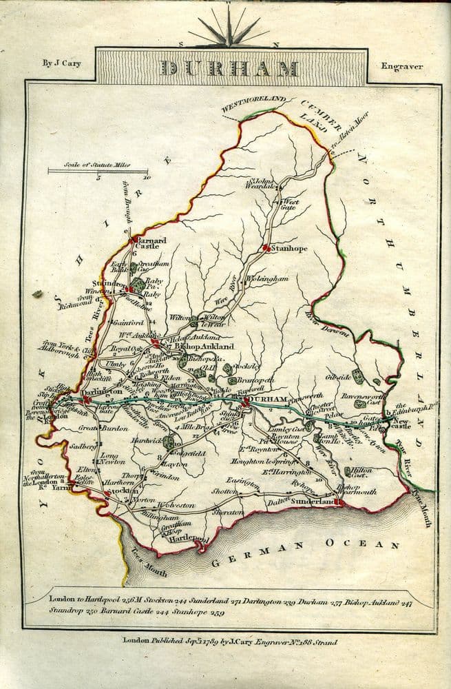 Durham County Map by John Cary 1790 - Reproduction