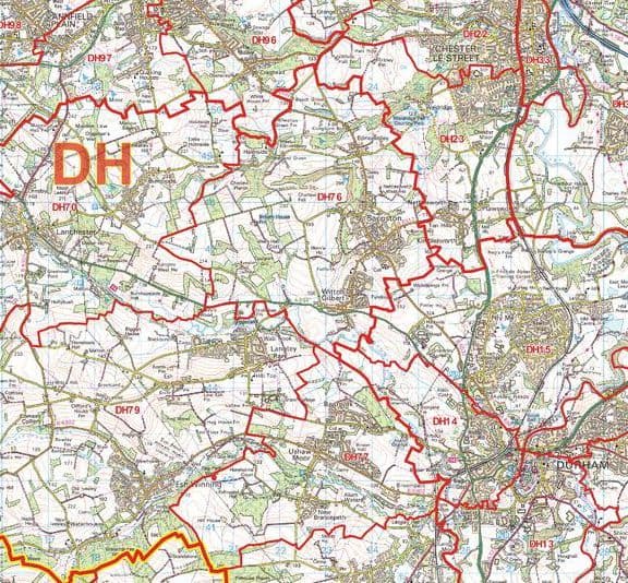 Durham - DH - Postcode Sector Wall Map