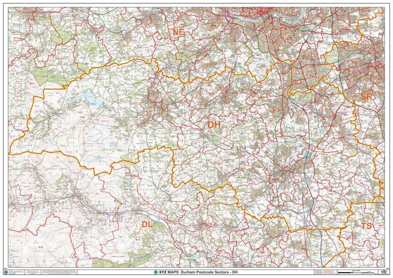 Durham - DH - Postcode Sector Wall Map