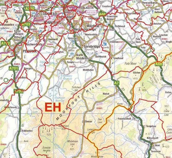 Edinburgh - EH - Postcode Sector Wall Map