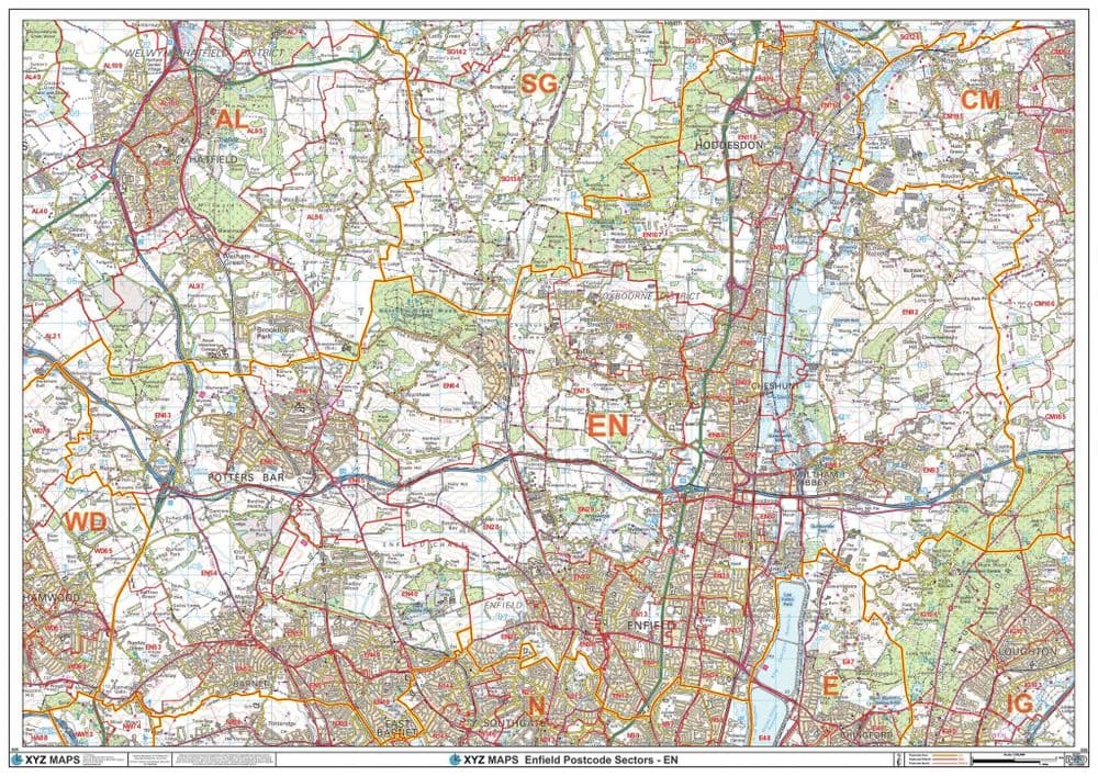Enfield - EN - Postcode Sector Wall Map