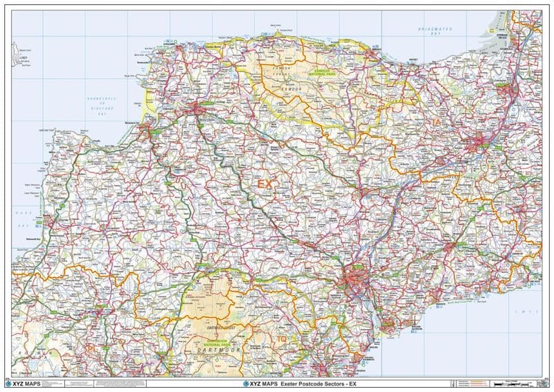 Exeter - EX - Postcode Sector Wall Map