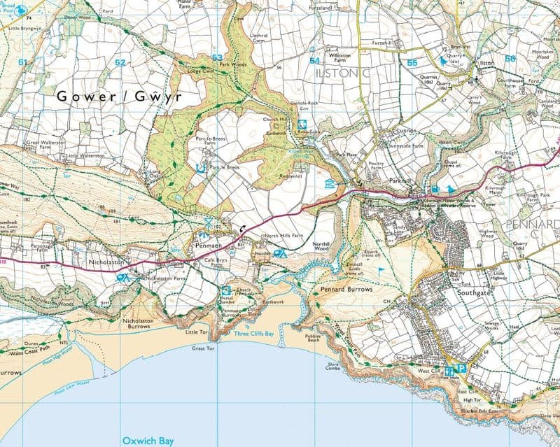 Gower Peninsula - Ordnance Survey 1 25 000 - Wall Map - The Map Centre ...