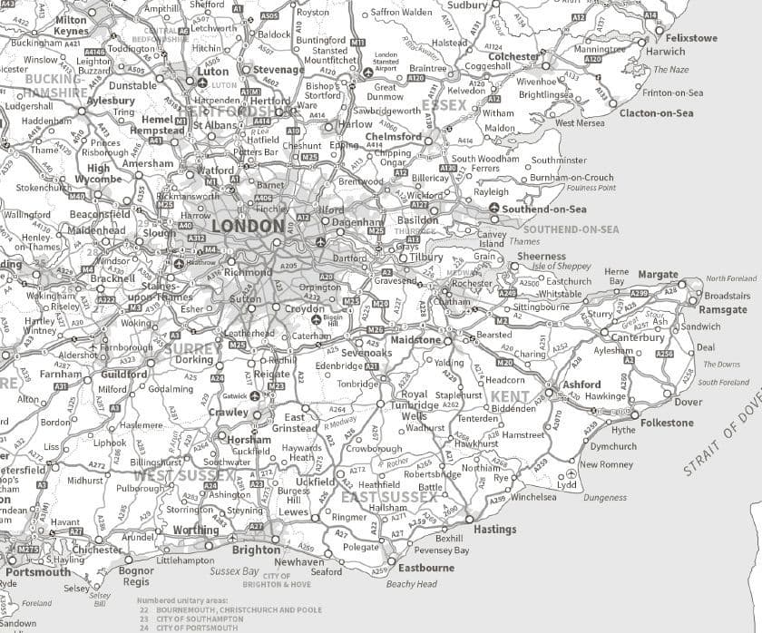 England Black And White Map