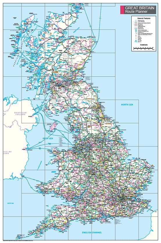 Great Britain Route Planner Wall Map 2015