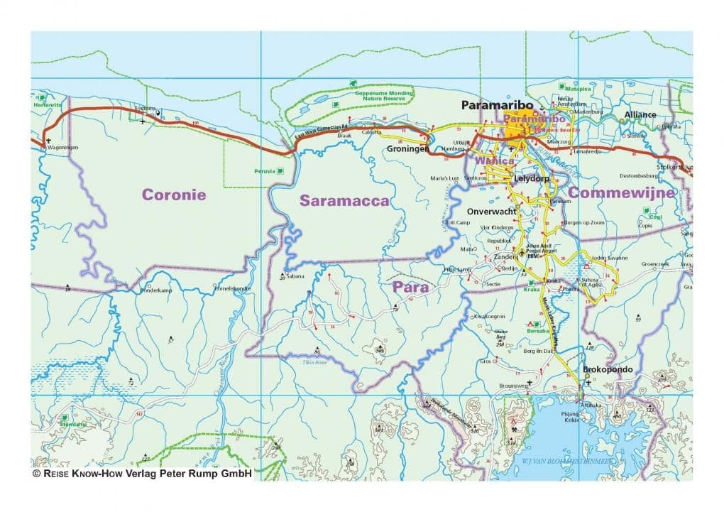 Guyana Suriname & French Guiana Road Map Reise