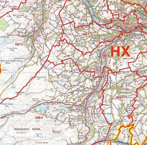 Halifax - HX - Postcode Sector Wall Map