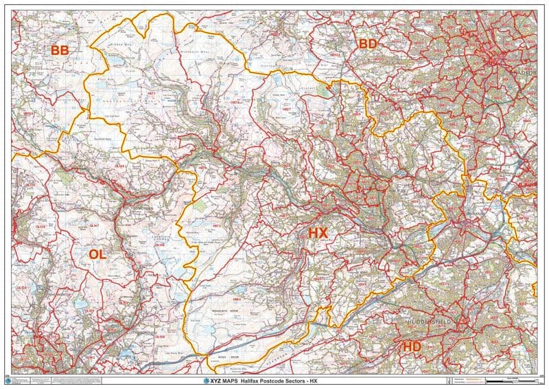 Halifax - HX - Postcode Sector Wall Map