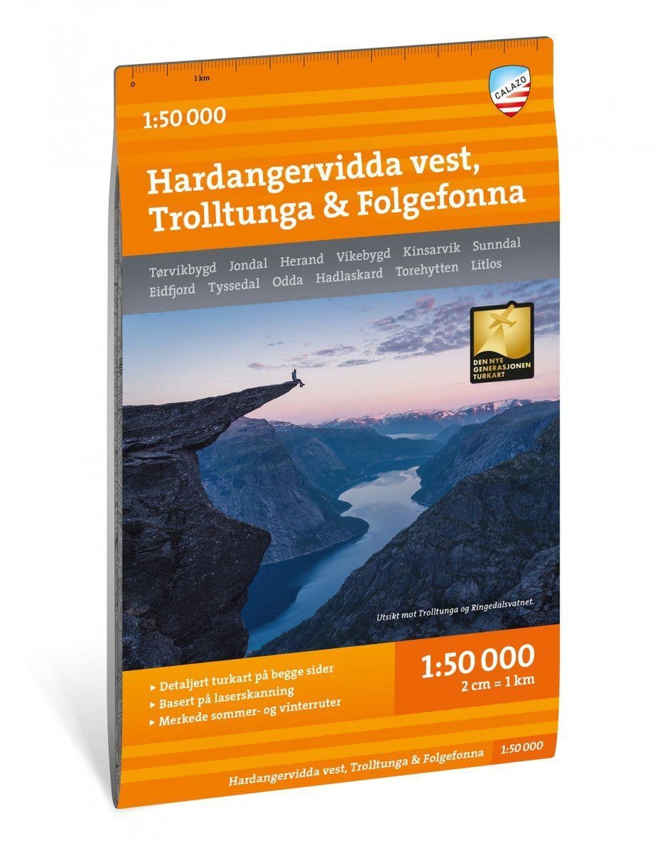 Hardangervidda vest Trolltunga & Folgefonna - Hiking Map - Calazo BD 120