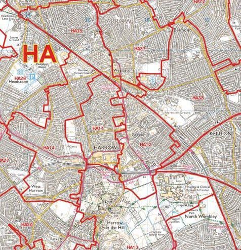 Harrow - HA - Postcode Sector Wall Map