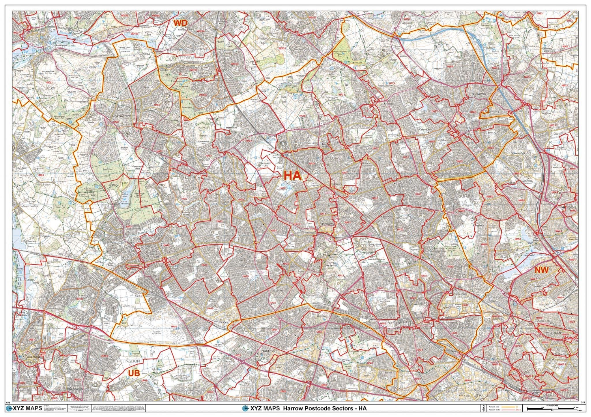 Harrow - HA - Postcode Sector Wall Map