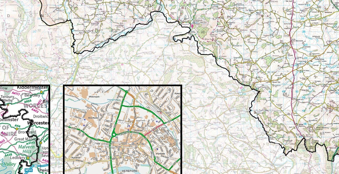 Herefordshire - Extra Large County Wall Map - 98 x 116cm