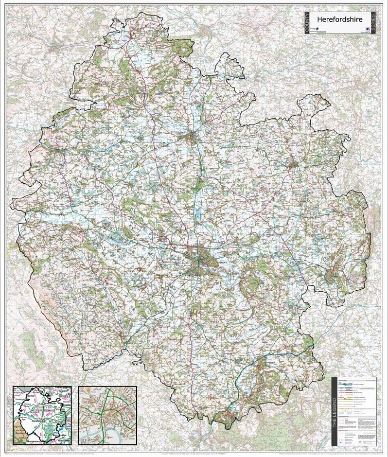 Herefordshire - Extra Large County Wall Map - 98 x 116cm
