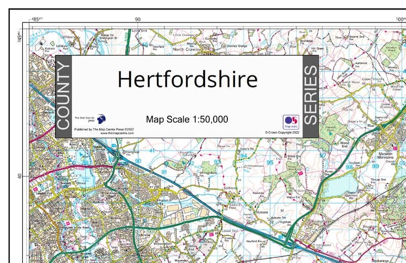 Hertfordshire - Extra Large County Wall Map - 140 x 120cm