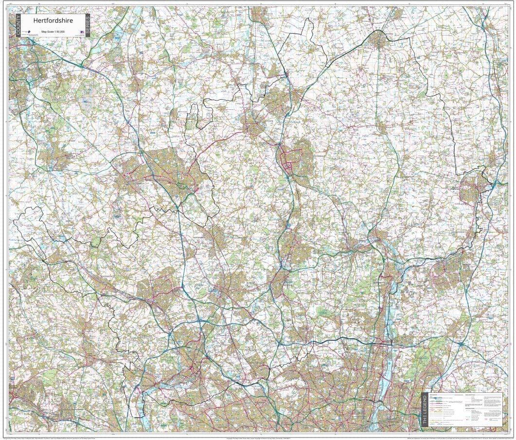 Hertfordshire - Extra Large County Wall Map - 140 x 120cm