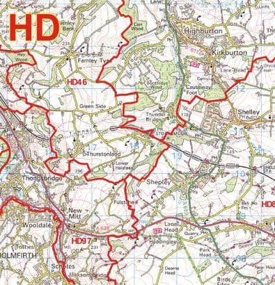 Huddersfield - HD - Postcode Sector Wall Map