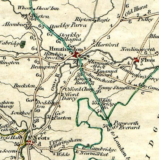 Huntingdonshire County Map by John Cary 1790 - Reproduction