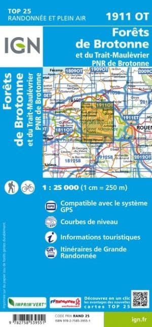 IGN Top 25 1911 OT - Forêts de Brotonne et du Trait-Maulévrier PNR