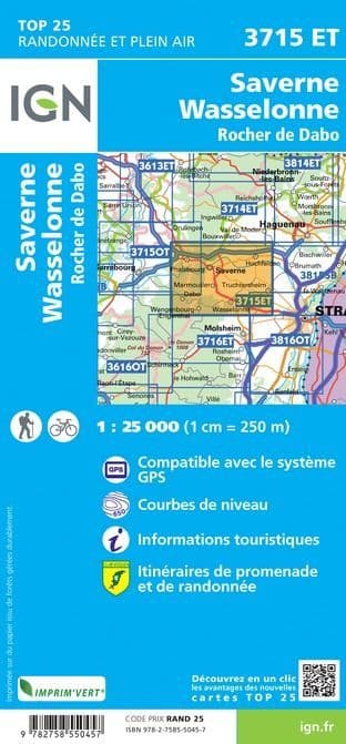 IGN Top 25 3715 ET - Saverne / Wasselonne / Rocher de Dabo