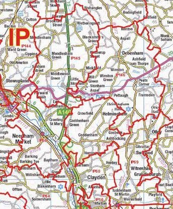 Ipswich - IP - Postcode Sector Wall Map