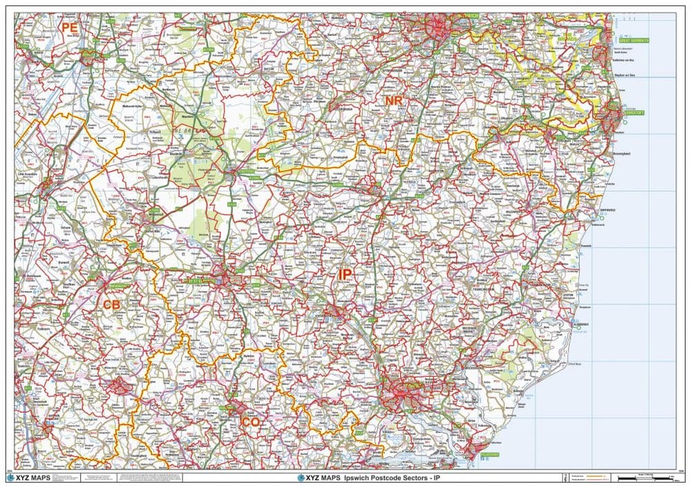 Ipswich - IP - Postcode Sector Wall Map