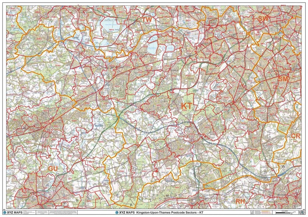 Kingston Upon Thames - KT - Postcode Sector Wall Map