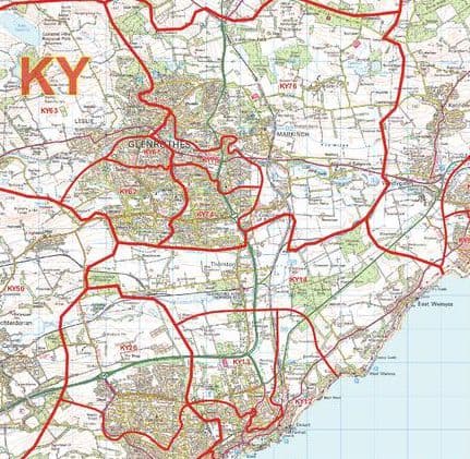 Kirkcaldy - KY - Postcode Sector Wall Map