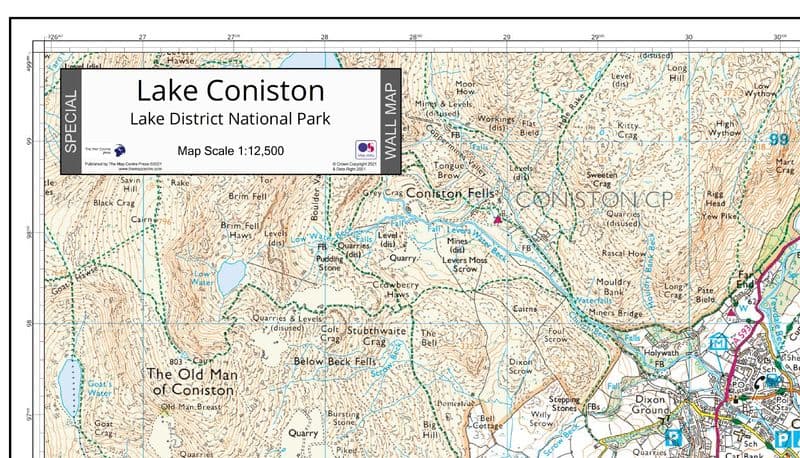 Lake Coniston - Wall Map - 1 12 500 - The Map Centre Press