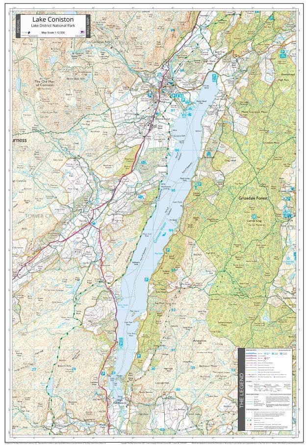 Lake Coniston - Wall Map - 1 12 500 - The Map Centre Press