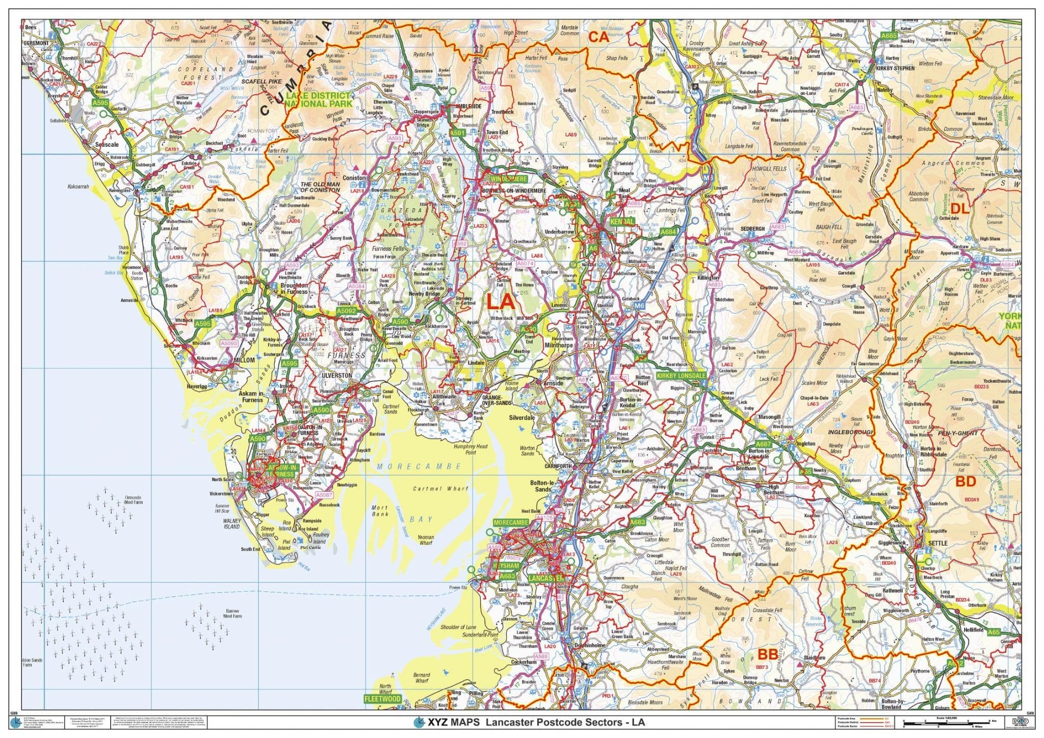 Lancaster - LA - Postcode Sector Wall Map