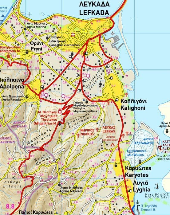 Lefkada - Terrain Hiking Map - 1 40 000