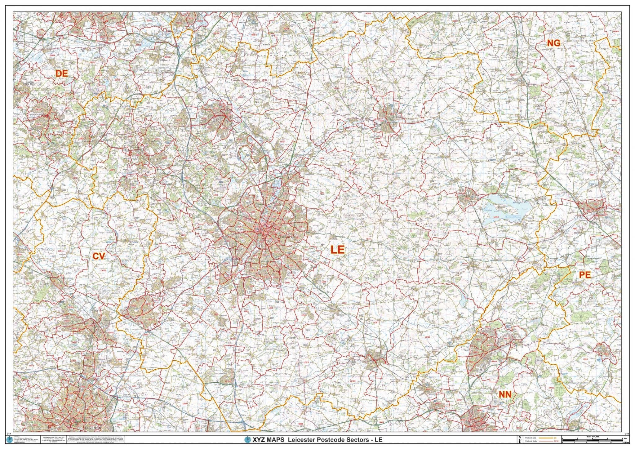 Leicester - LE - Postcode Sector Wall Map