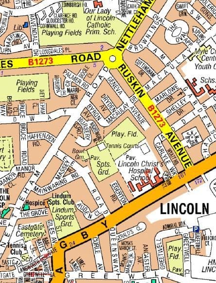 Lincoln City Centre A-Z Street Wall Map