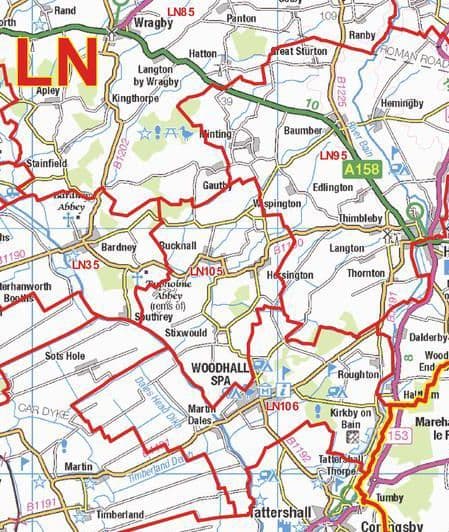 Lincoln - LN - Postcode Sector Wall Map