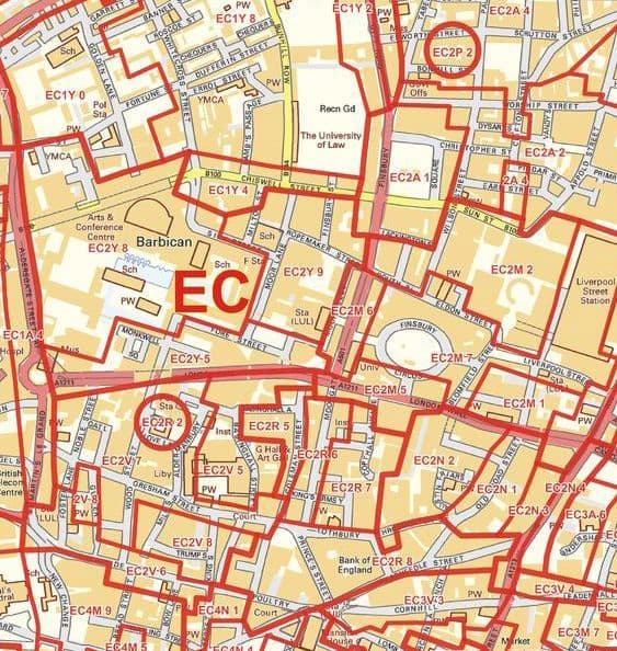 London - East City - EC - Postcode Sector Wall Map