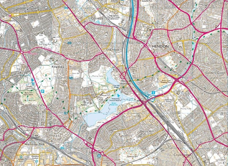 London - North West Ordnance Survey 1 25 000 - Wall Map
