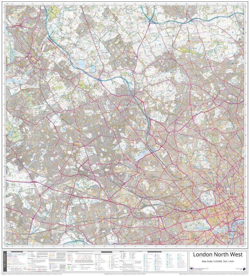 London - North West Ordnance Survey 1 25 000 - Wall Map