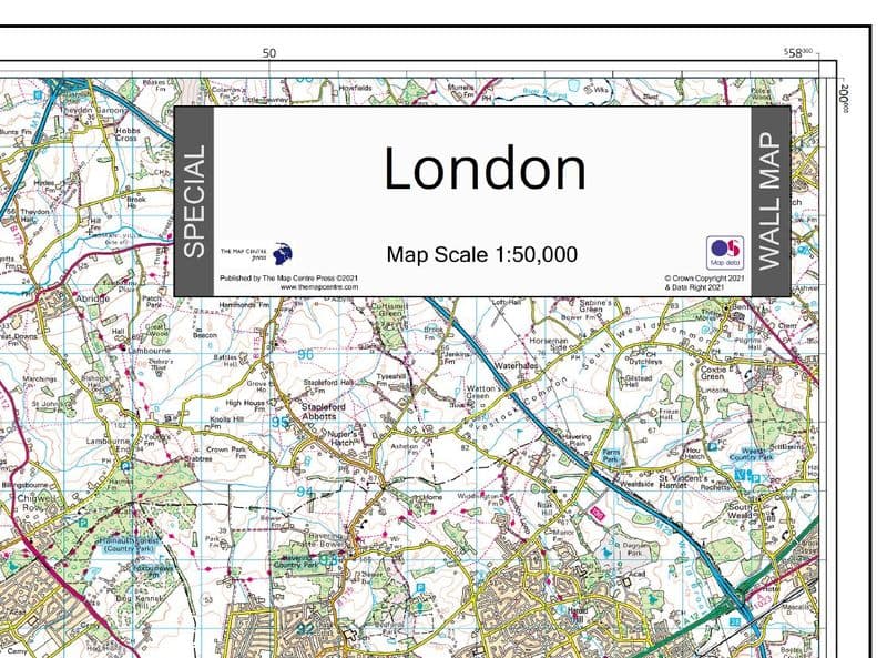 London Ordnance Survey 1 50 000 - Wall Map