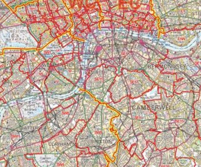 London Postcode Districts Wall Map