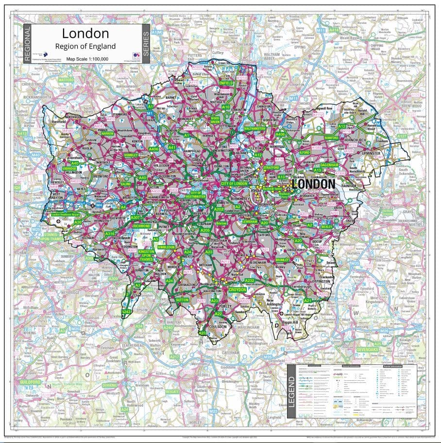 London - Region of England Wall Map