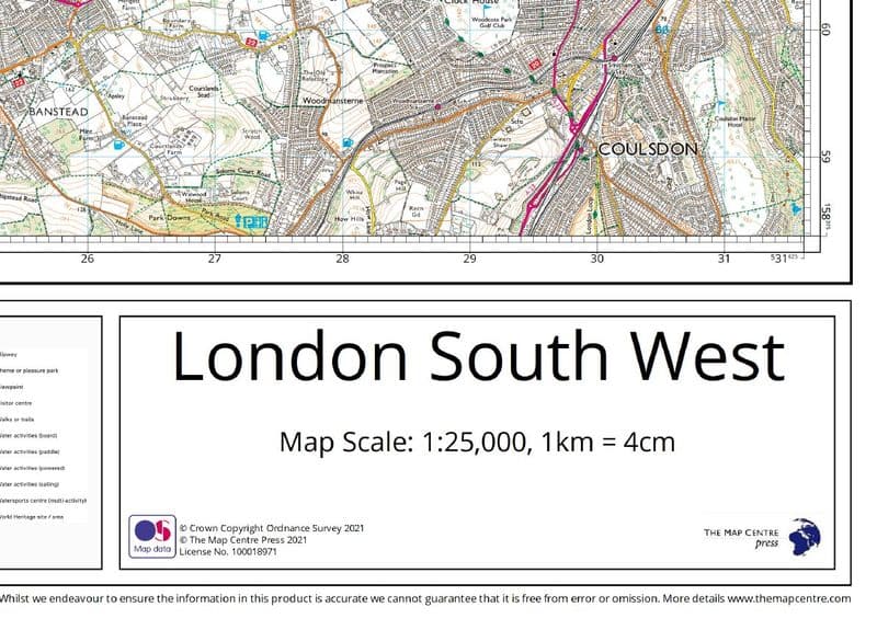 London - South West Ordnance Survey 1 25 000 - Wall Map