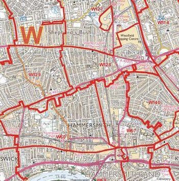 London - The West - W - Postcode Sector Wall Map