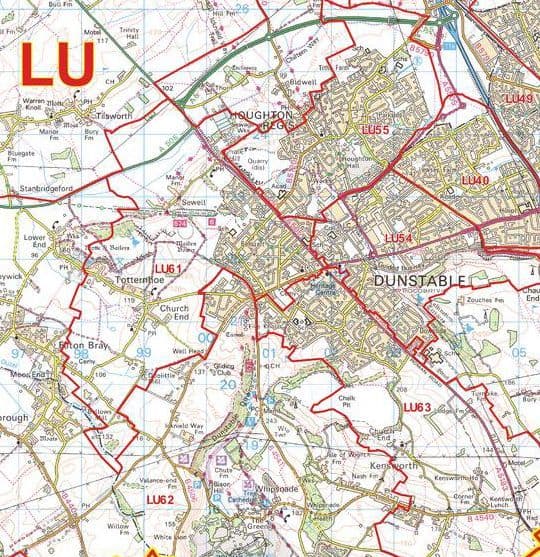 Luton - LU - Postcode Sector Wall Map