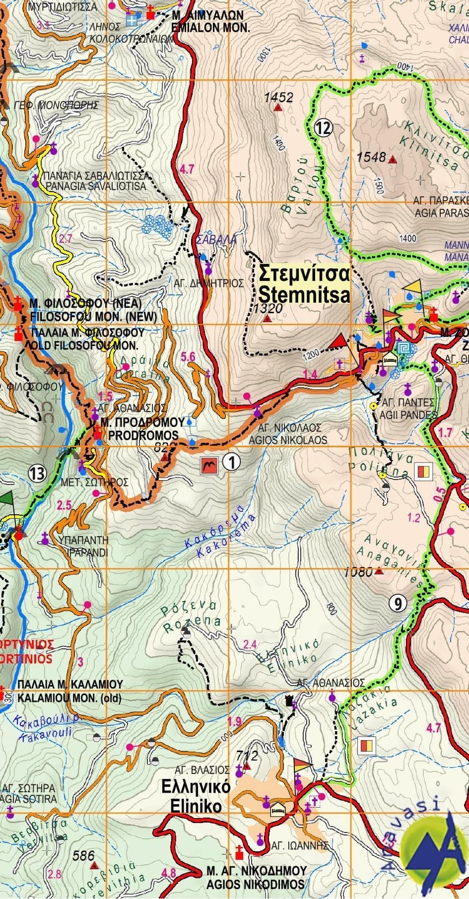 Mainalo & Artemisio 8 5 - Anavasi Hiking Map - 1 40 000